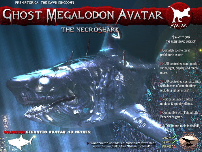 Second Life Marketplace - GHOST MEGALODON ~ Giant Undead Shark Avatar ...